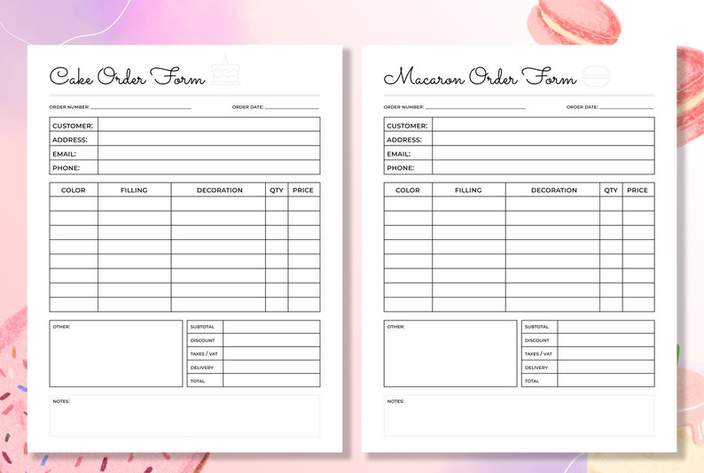 Bakery Order Form Bakery Business Forms Bundle Maracon Order - Etsy