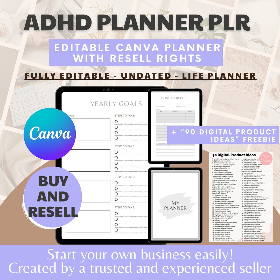 PLR ADHD Planner Bundle, PLR Digital Planner, Plr Life Planner ...