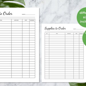 Craft Business Supplies Tracker, Supply Order Form, Inventory Tracker ...
