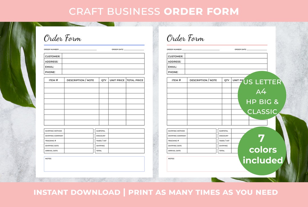 Printable Order Form Template Custom Order Form Returns Form Small ...