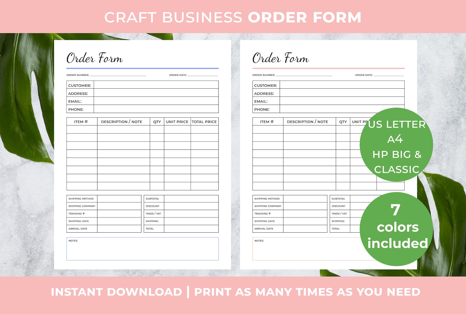 Printable Order Form Template Custom Order Form Returns Form Small ...