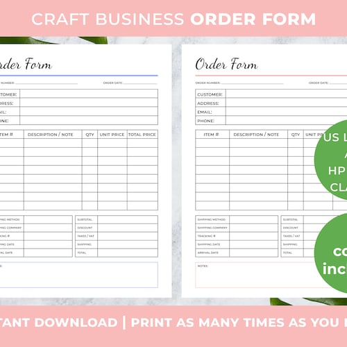 Printable Order Form Template Custom Order Form Returns - Etsy