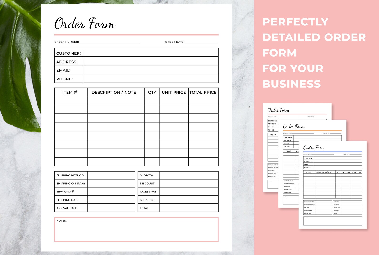Printable Order Form Template Custom Order Form Returns Form Small ...
