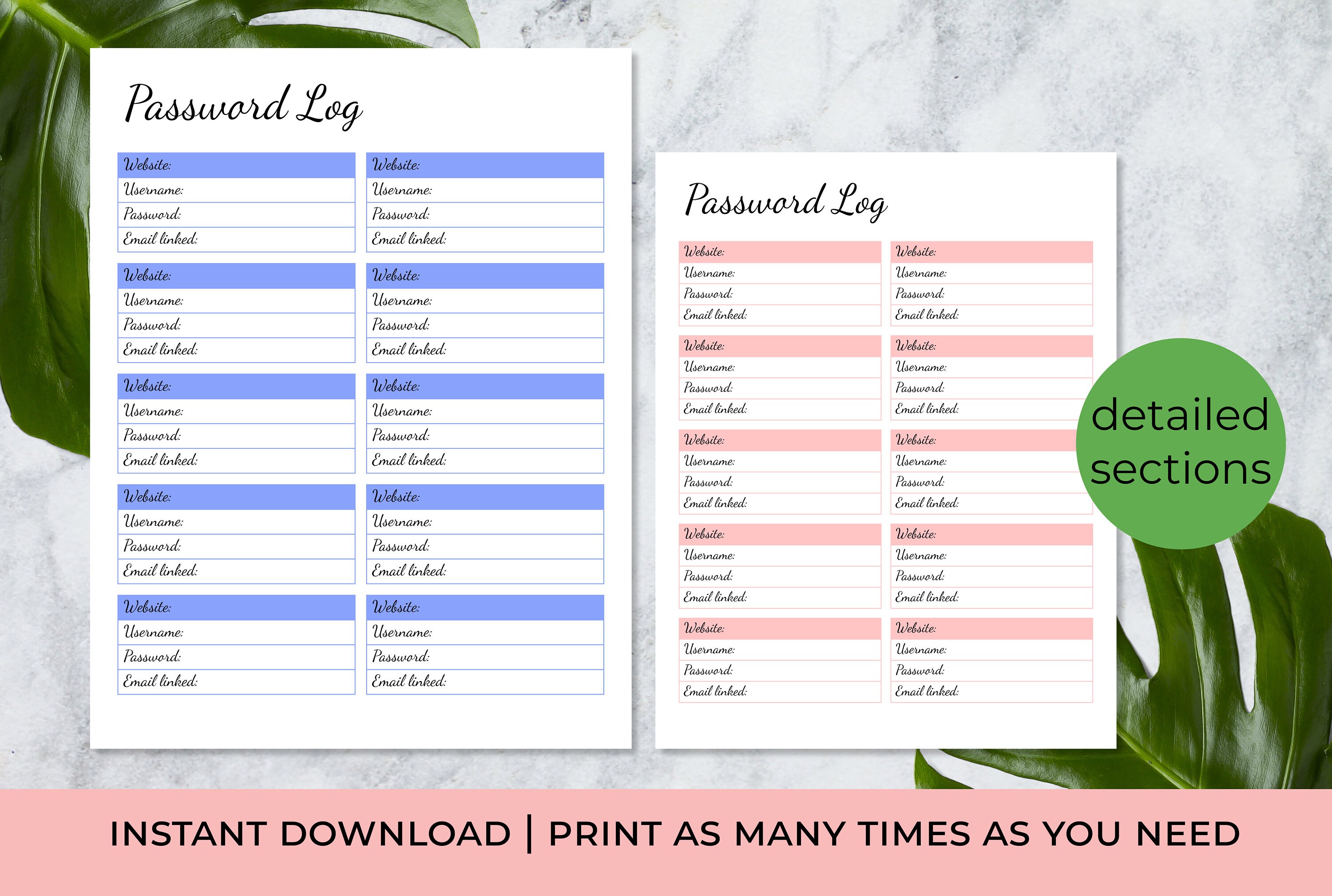 Password Log Printable Password Tracker Planner Templates - Etsy Canada