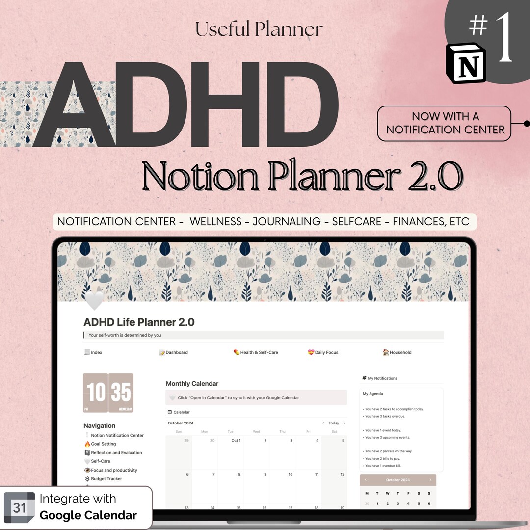 ADHD Notion Planner, ADHD Notion Life Template, All in One Notion Template, ADHD Digital Planner ...