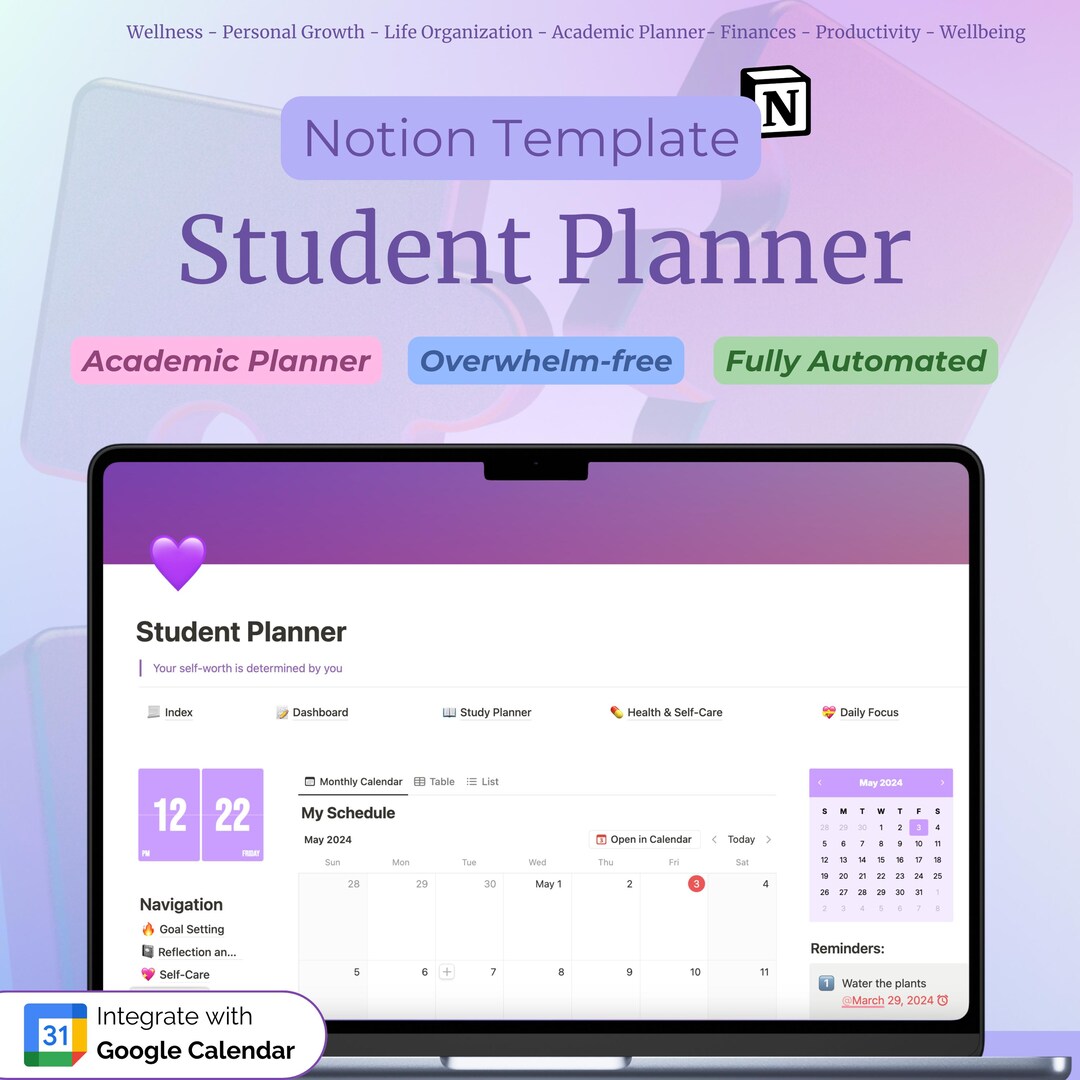Academic Notion Template Student Planner, College Planner, School ...