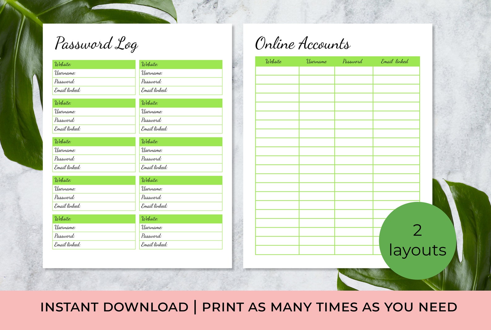 Password Log Printable Password Tracker Planner Templates - Etsy Canada