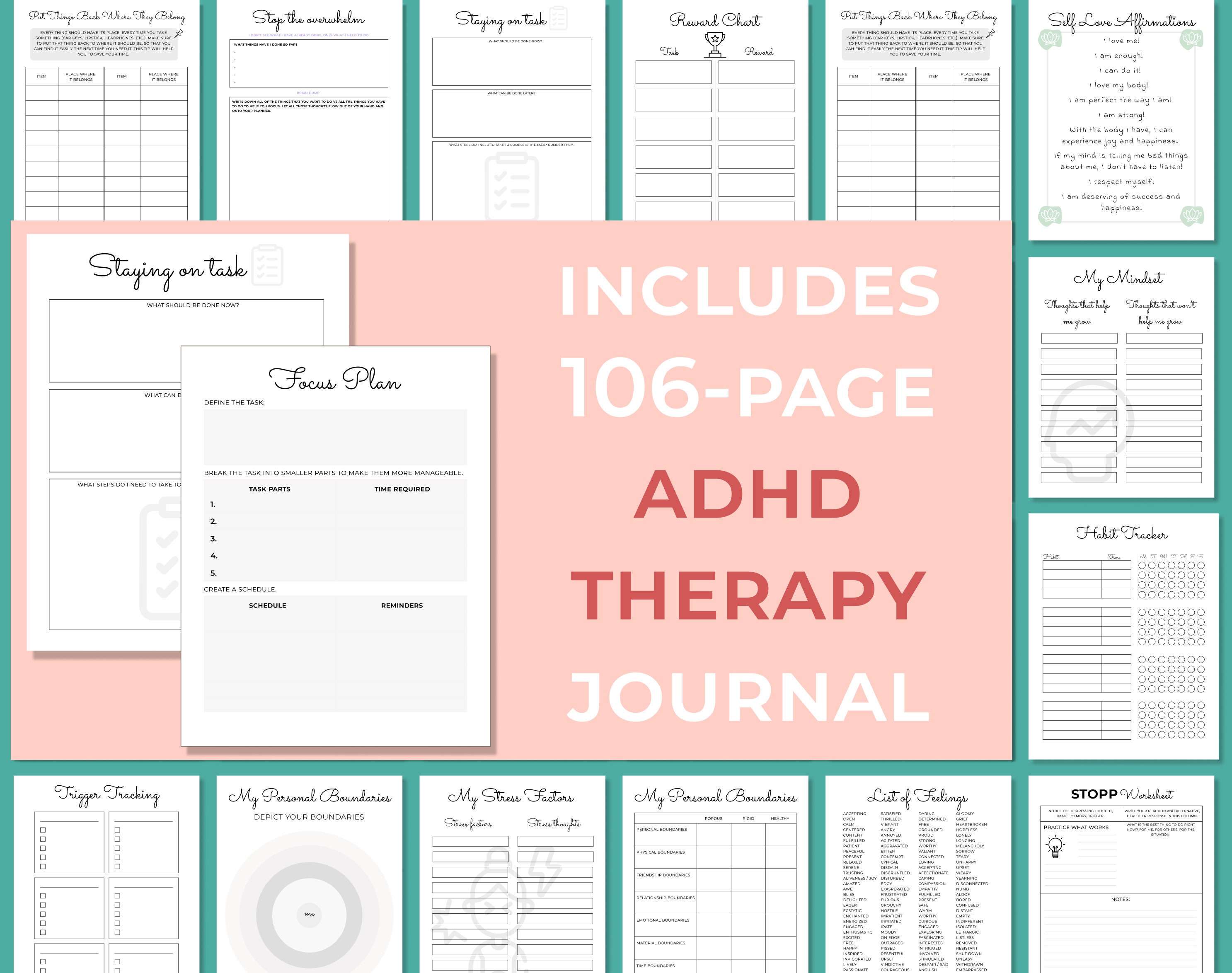 ADHD Therapy Worksheets ADHD Planner Adult ADHD Therapy - Etsy Australia