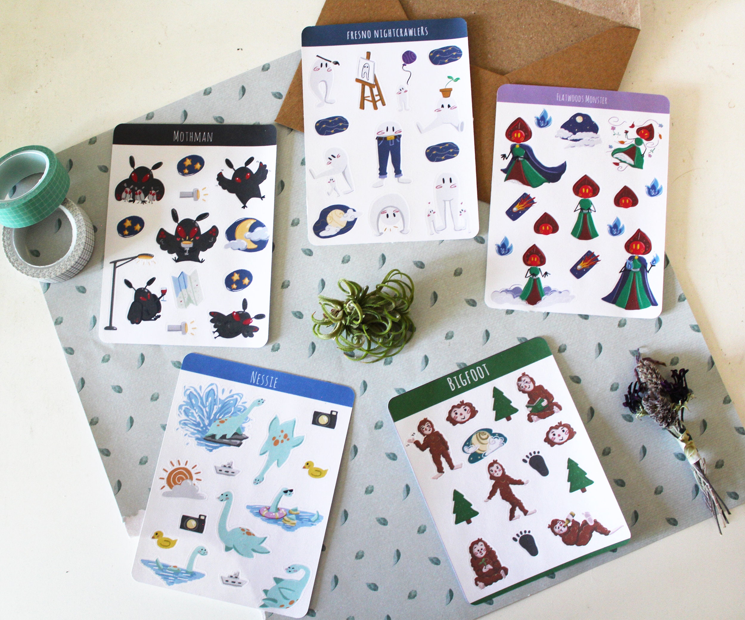 Cute Cryptid Sticker Sheet Pack Mothman/Bigfoot/Lochness | Etsy