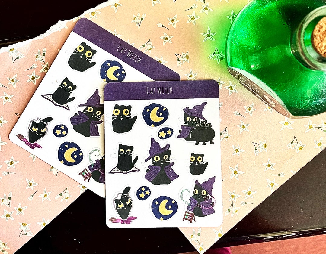 Cute Halloween Black Cat Witch Sticker Sheet - Etsy