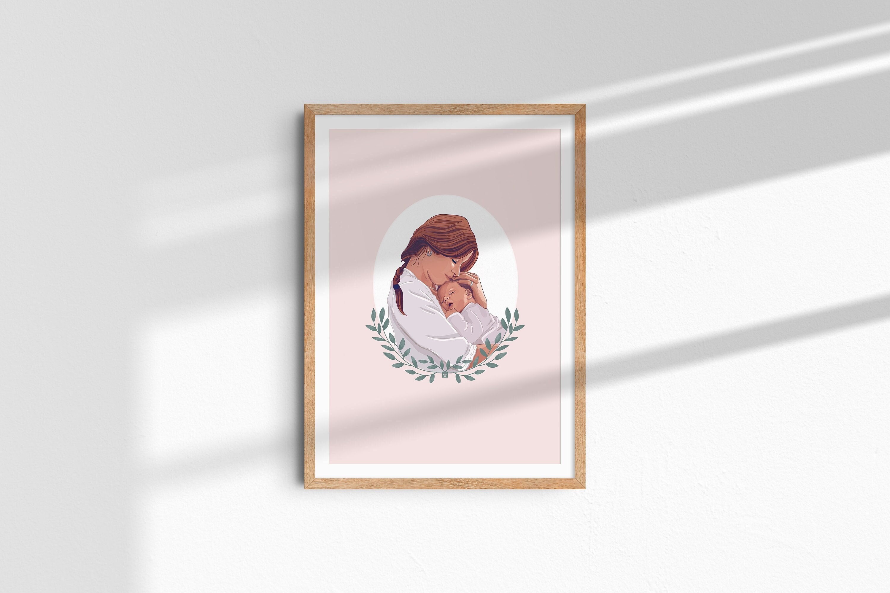Custom Mother Baby Portrait, Personalized Mother-baby Art, Illustration ...