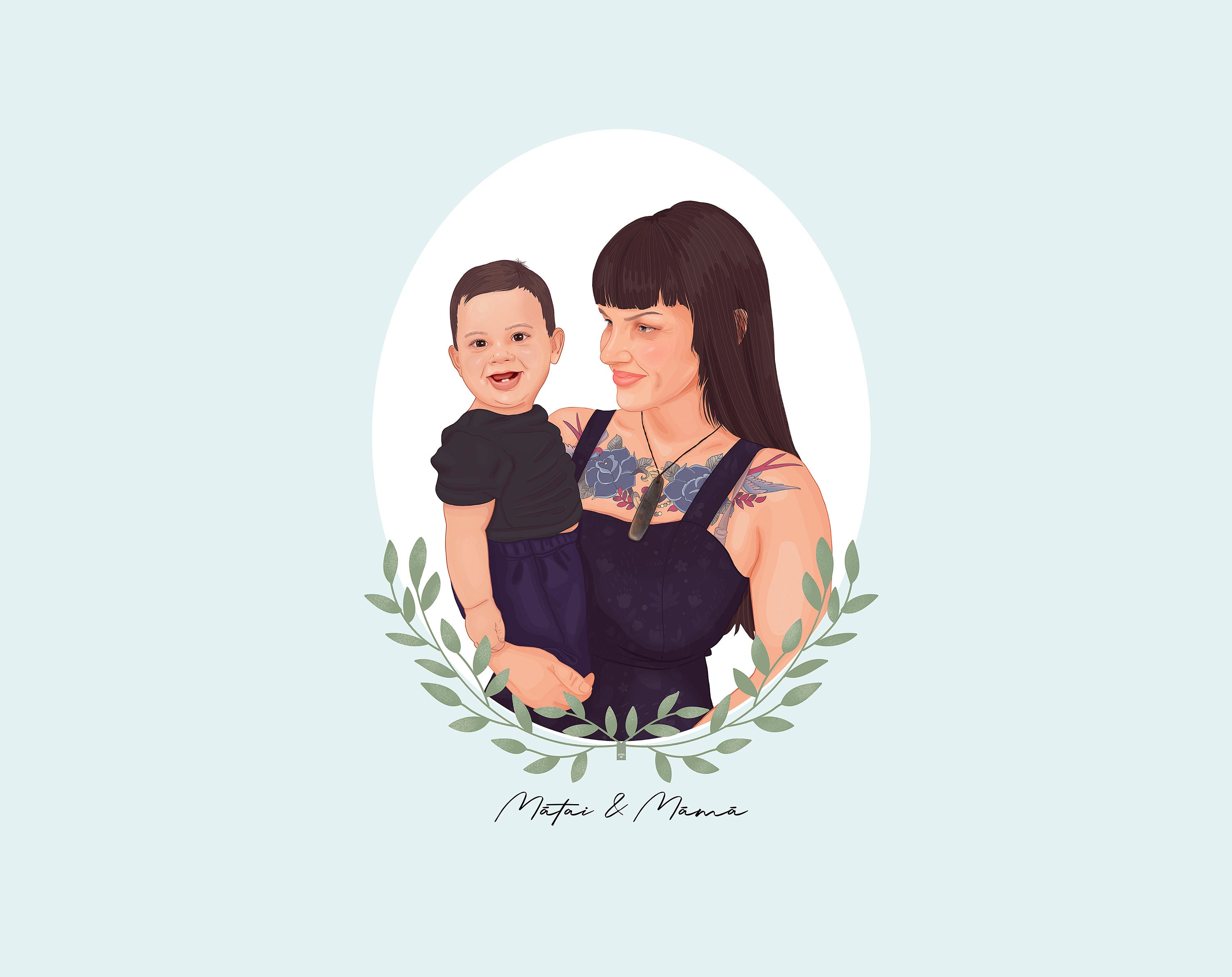 Custom Mother Baby Portrait, Personalized Mother-baby Art, Illustration ...