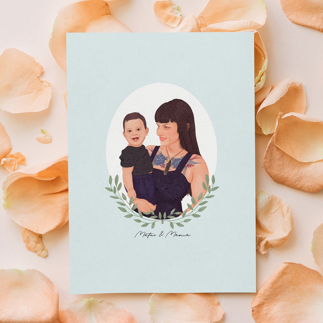 Custom Mother Baby Portrait, Personalized Mother-baby Art, Digital ...