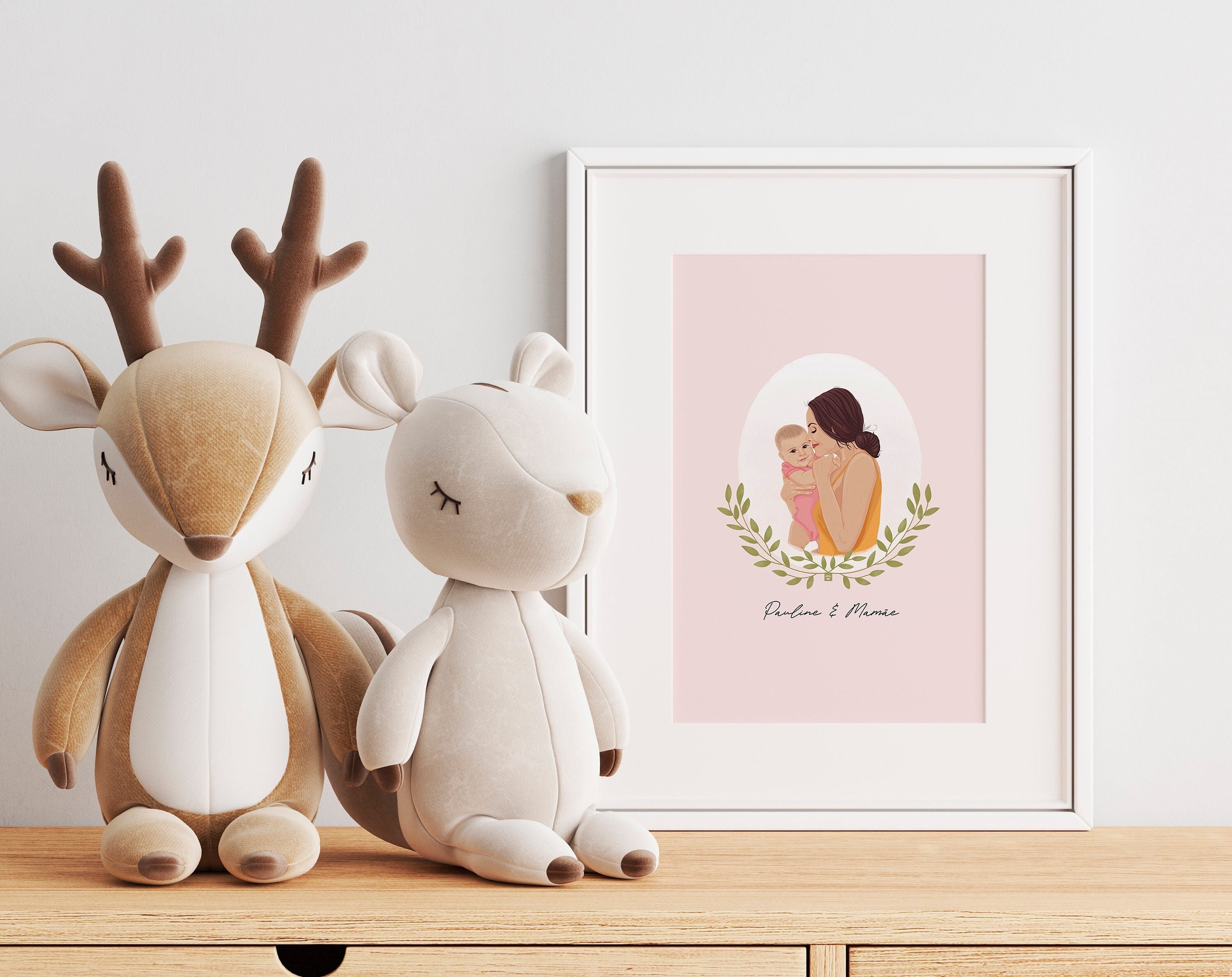 Custom Mother Baby Portrait, Personalized Mother-baby Art, Illustration ...