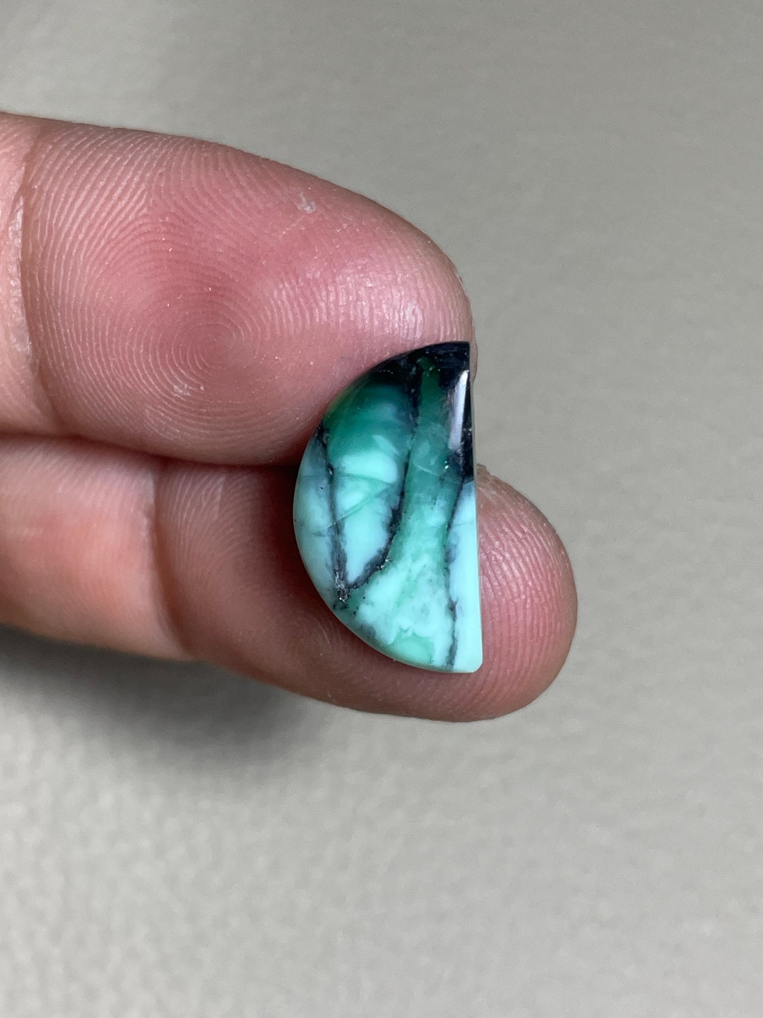 Fancy Variscite With Black Web Matrix - Snowville Variscite Cabochon - Black Bridge Variscite ...