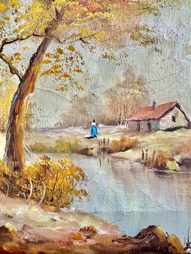 Vintage/antique B.groneman Signed Cottage River Landscape Original Oil ...