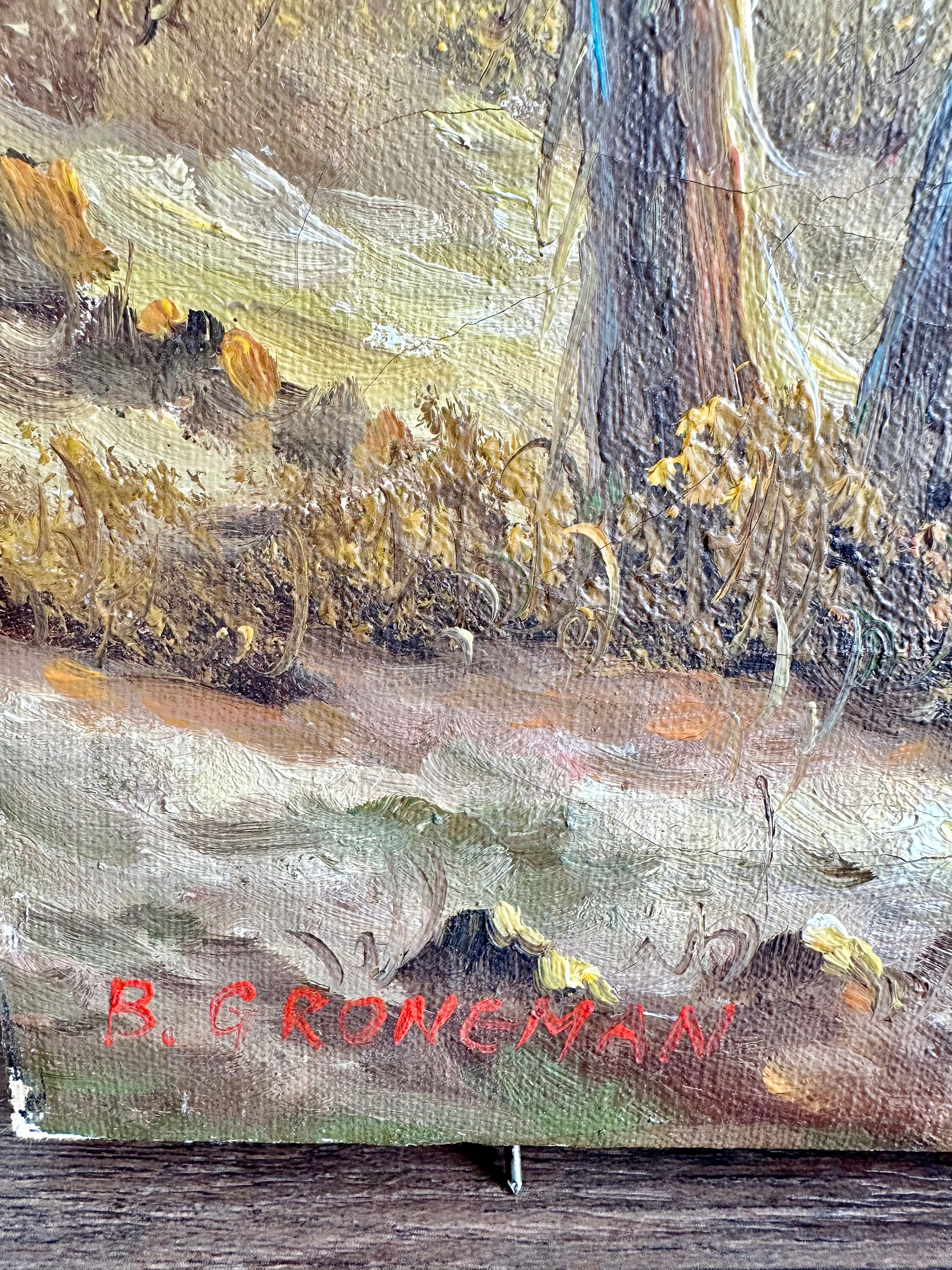 Vintage/antique B.groneman Signed Cottage River Landscape Original Oil ...