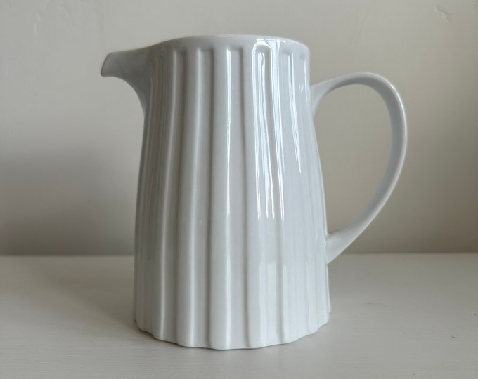 Crate and Barrel White Ribbed Stone Pitcher - Etsy