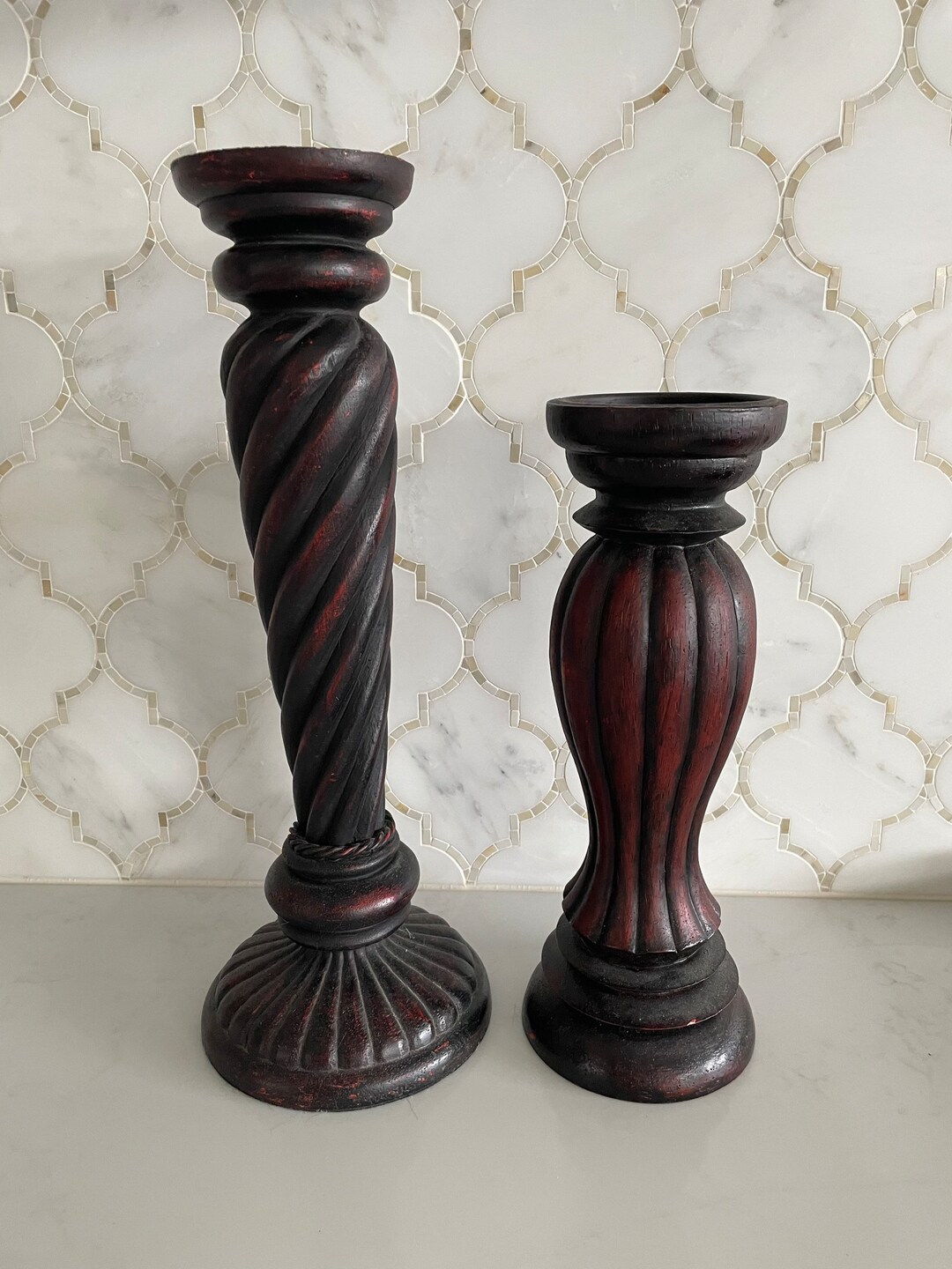 Rustic Wood Candlesticks - Etsy