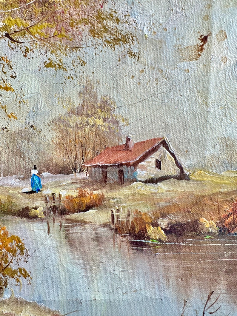 Vintage/antique B.groneman Signed Cottage River Landscape Original Oil ...