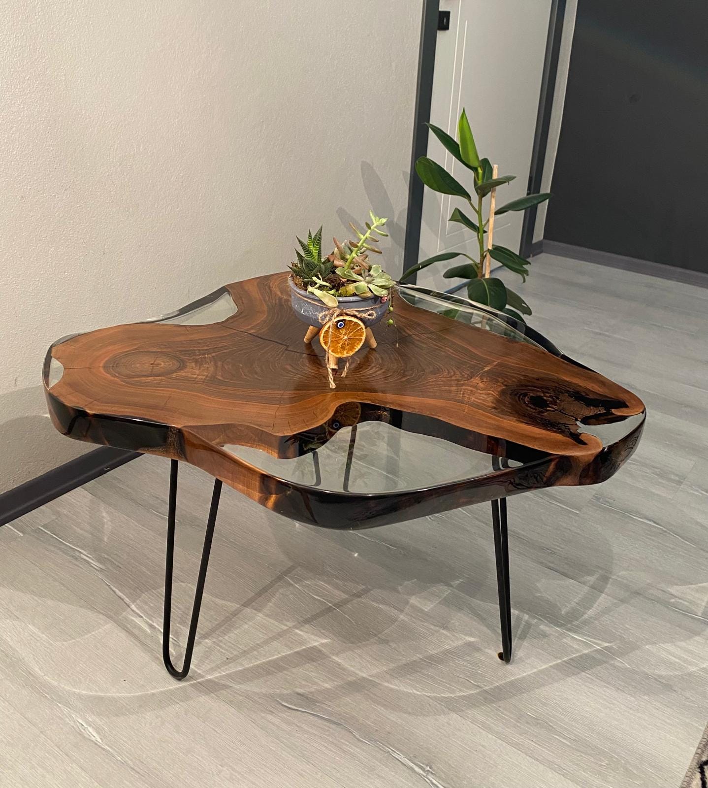Side Table Walnut Side Table Resin End Table Walnut End Table Epoxy ...