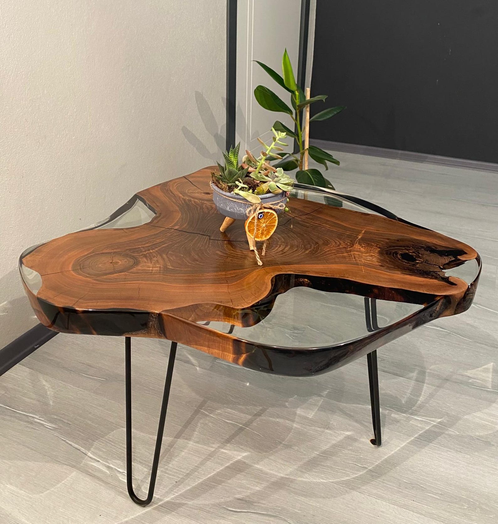 Side Table Walnut Side Table Resin End Table Walnut End Table Epoxy ...