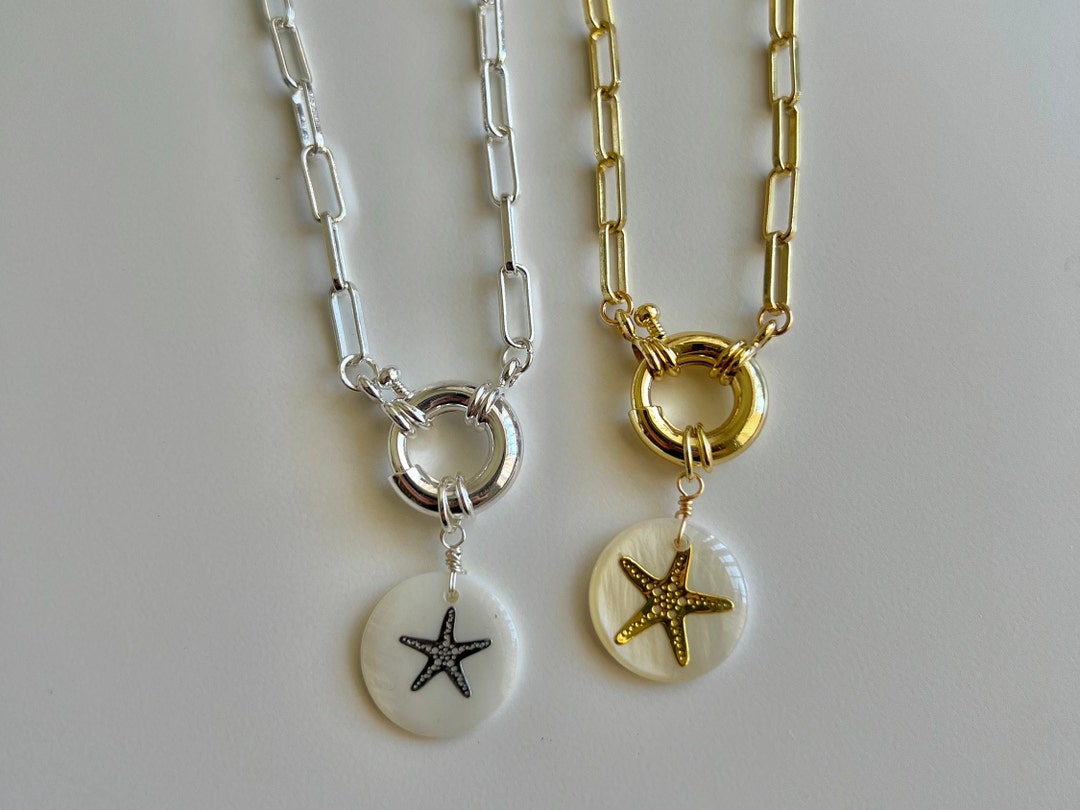 Mother of Pearl Starfish Paperclip Chain Necklace Starfish - Etsy