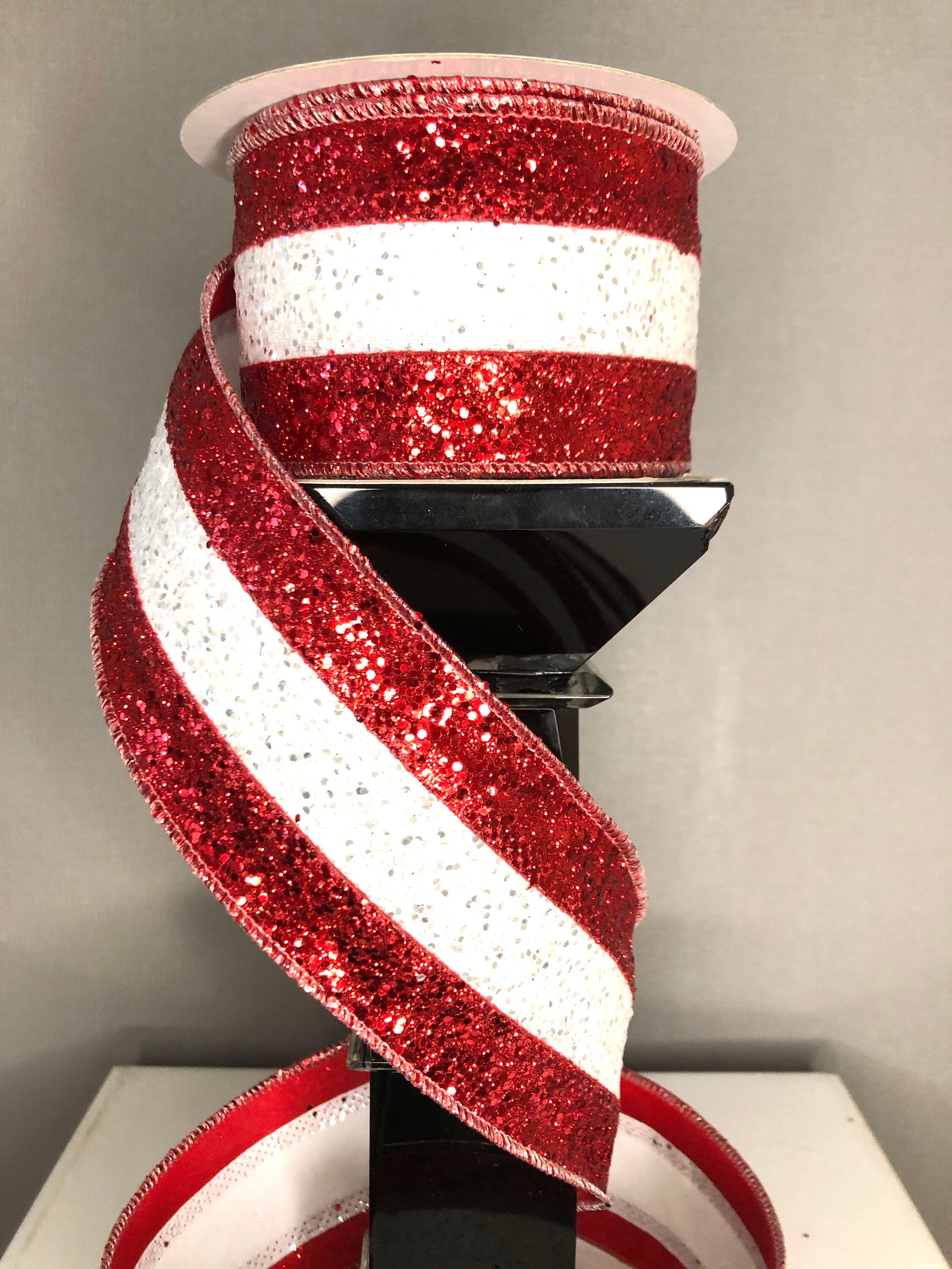 Wire Edge Ribbon , 2.5” , Super Glitter in Red and White Perfect for ...