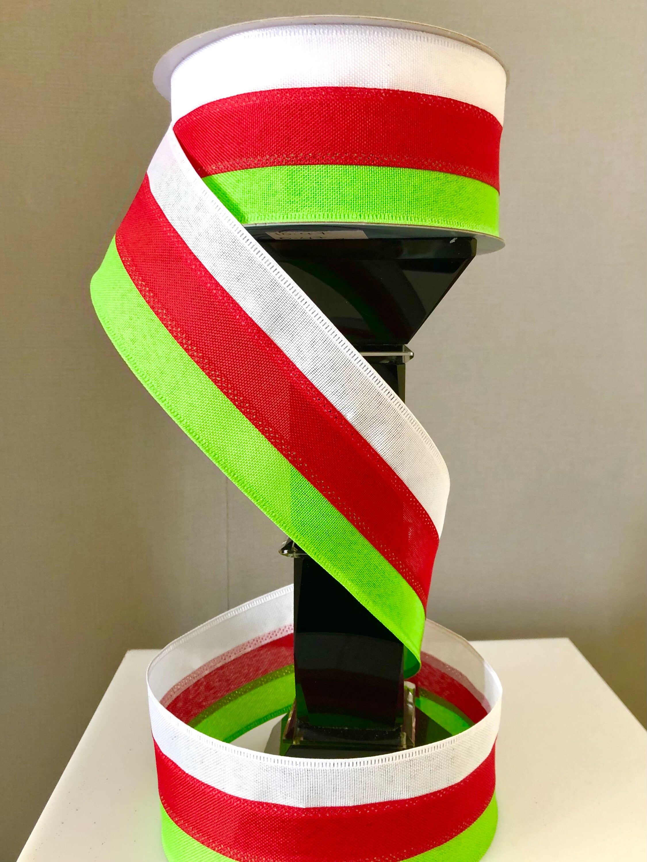 Wired Ribbon christmas Red White Lime Green Striped Ribbon - Etsy UK