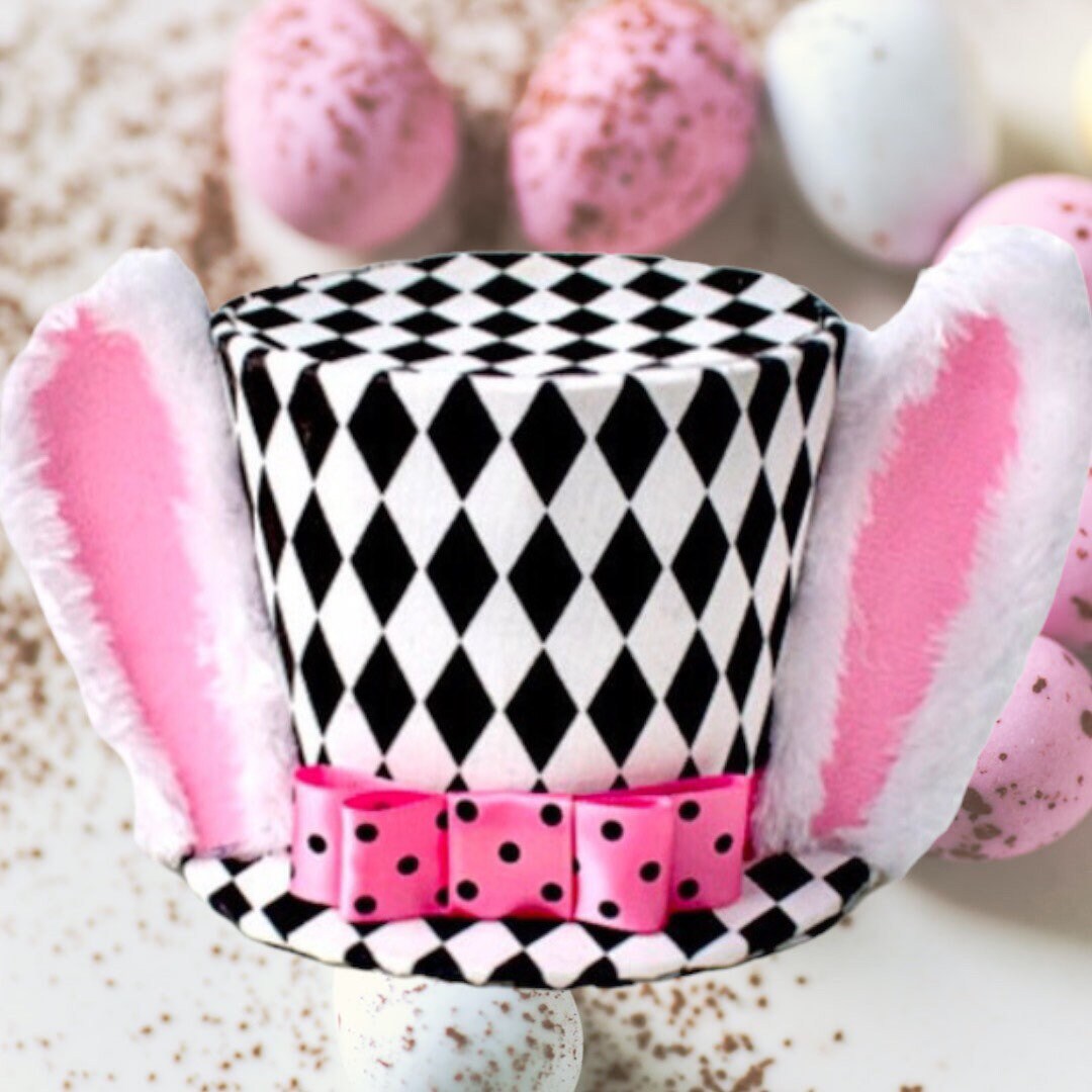 Bunny Ears Harlequin Top Hat , Black and White Harlequin Top Hat With ...