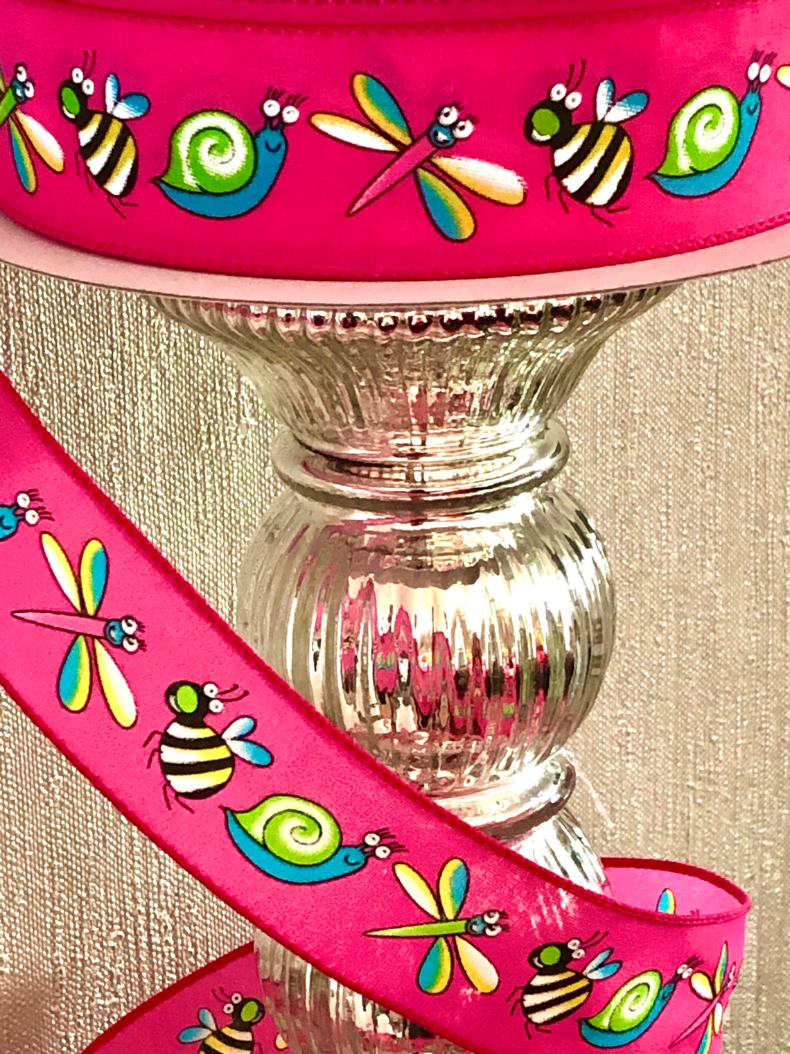 Wire Edge Ribbon 1.5 hot Pink Bee and Bugspring Summer | Etsy