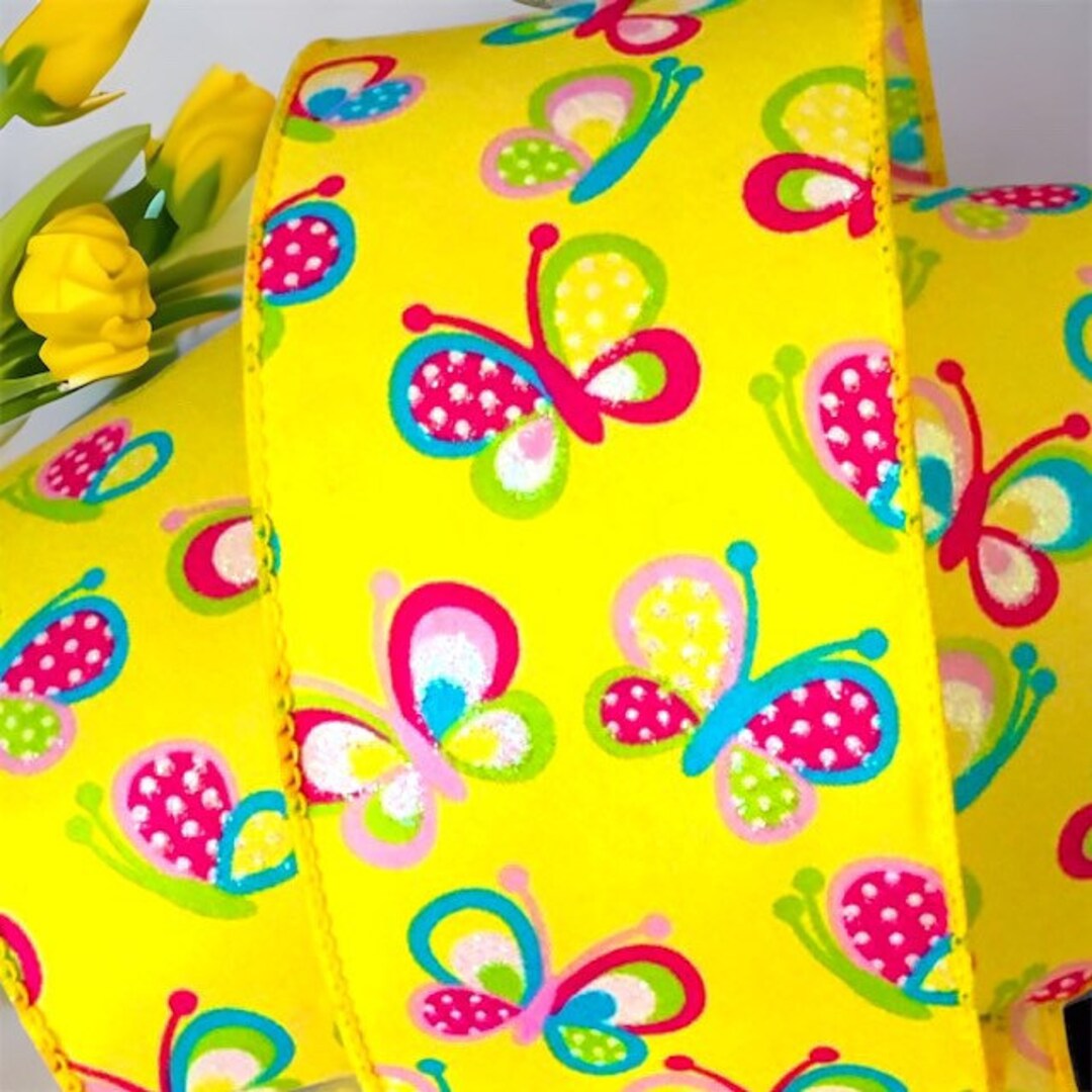 9 Meter Roll ,wire Edged Ribbon , 2.5'',yellow Butterfly Ribbon ,cake ...