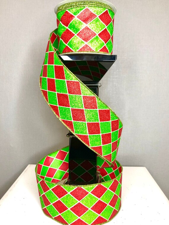 Wire Edged Ribbon 2.5 Stunning Lime Green and Red Harlequin - Etsy UK