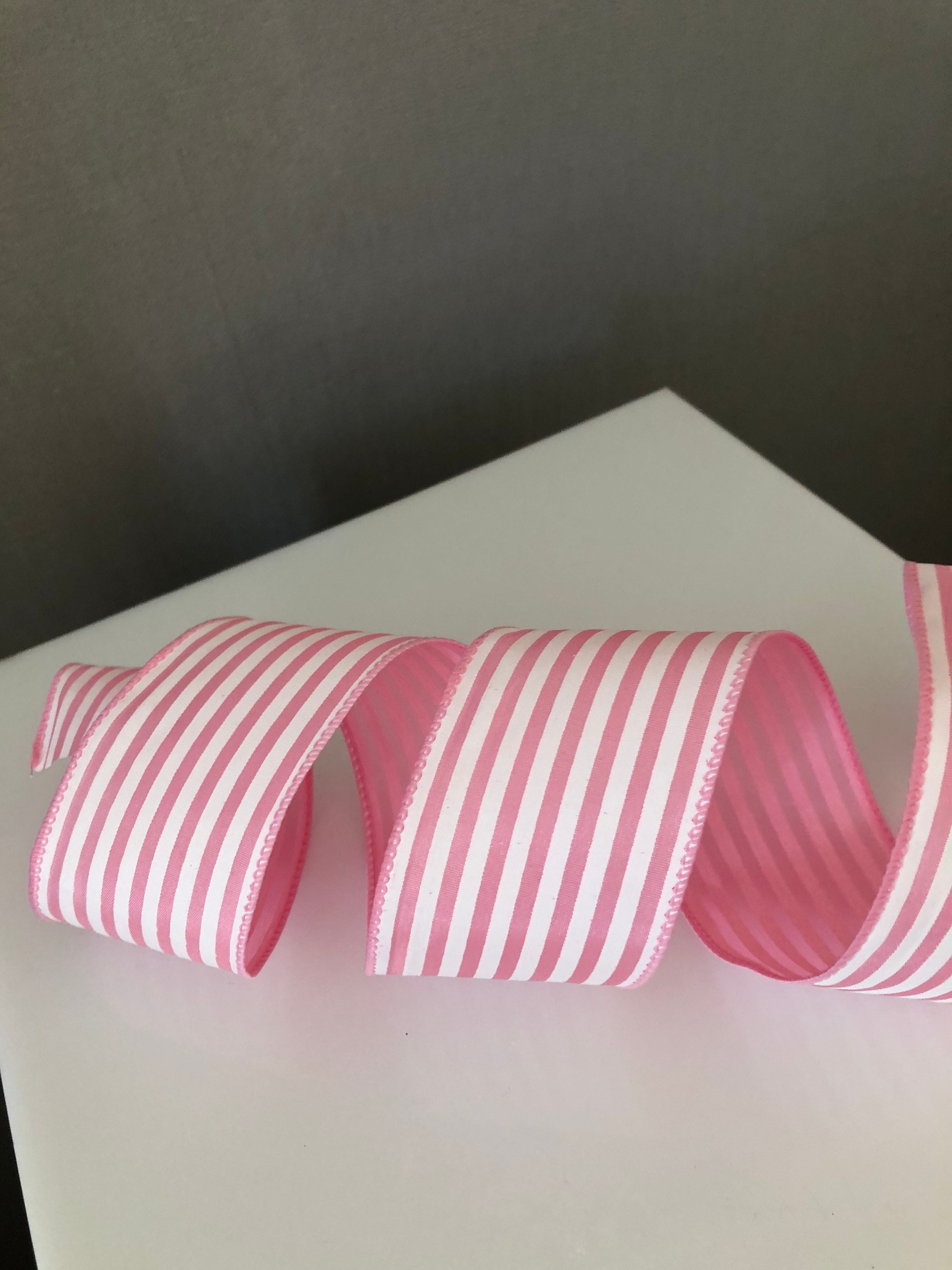 Wire Edged Ribbon 2.5''pink White Striped Ribbon | Etsy