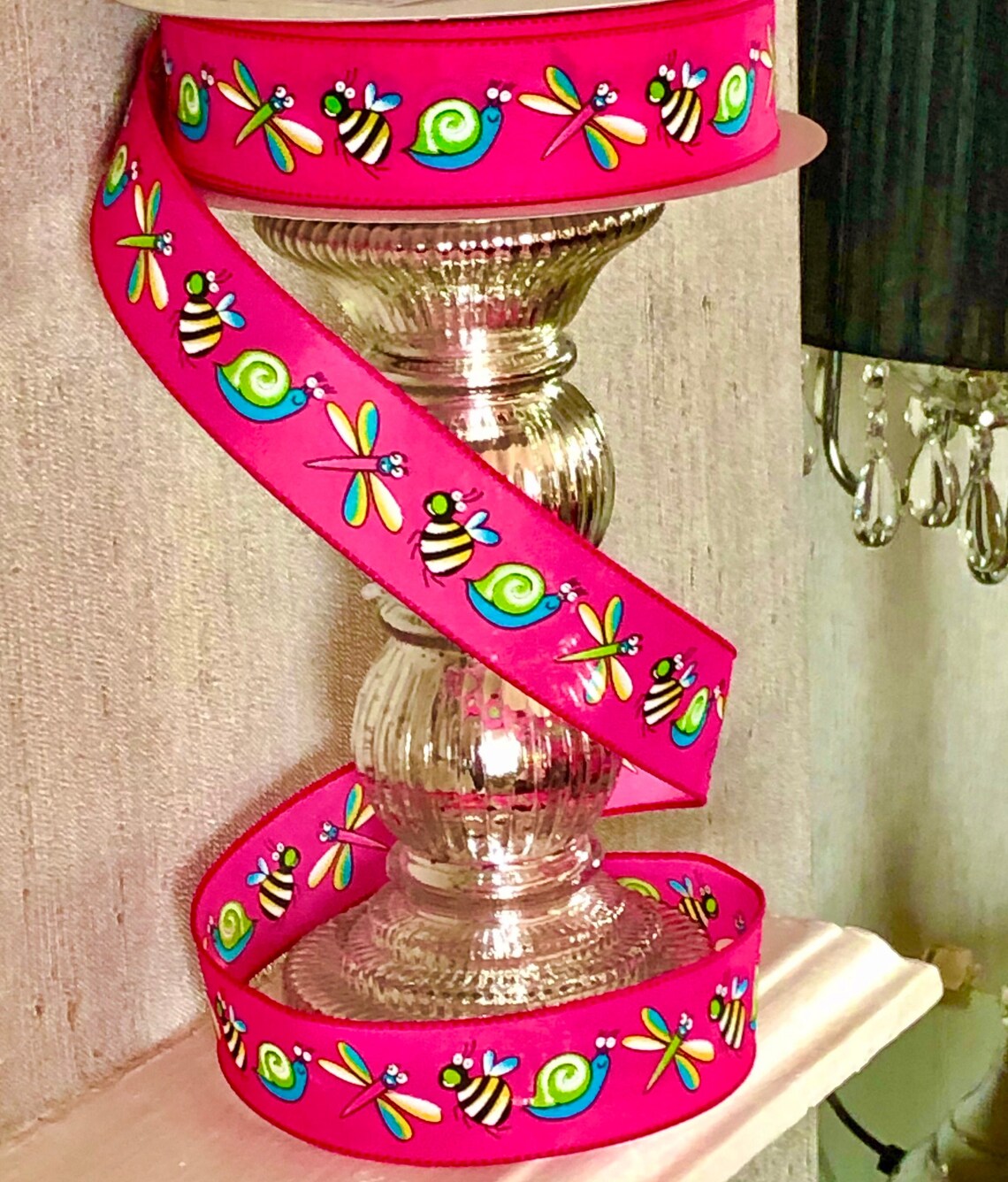 Wire Edge Ribbon 1.5 hot Pink Bee and Bugspring Summer | Etsy