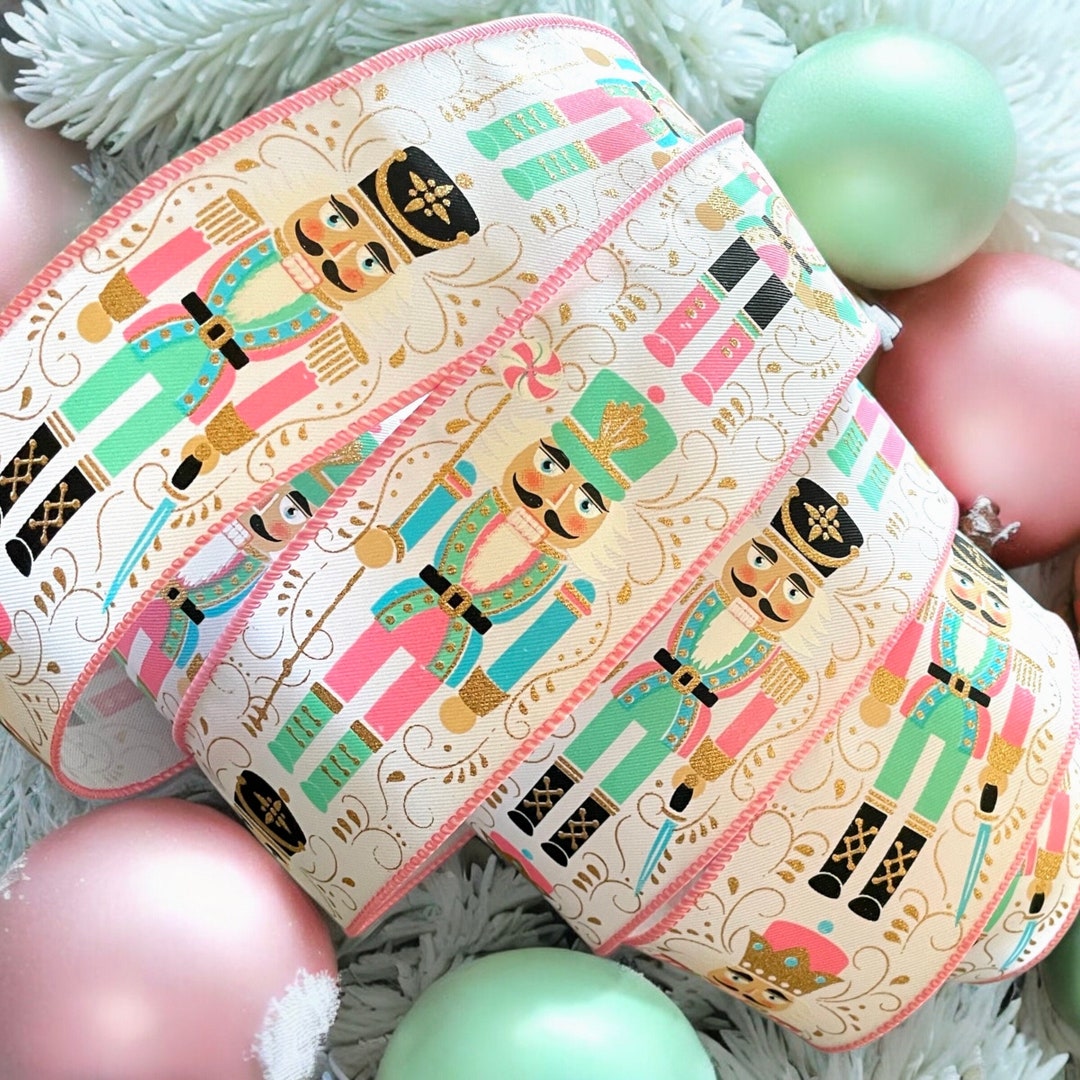 Wire Edged Pastel Nutcracker Ribbon, 2.5, Pink Blue Mint & Gold on ...