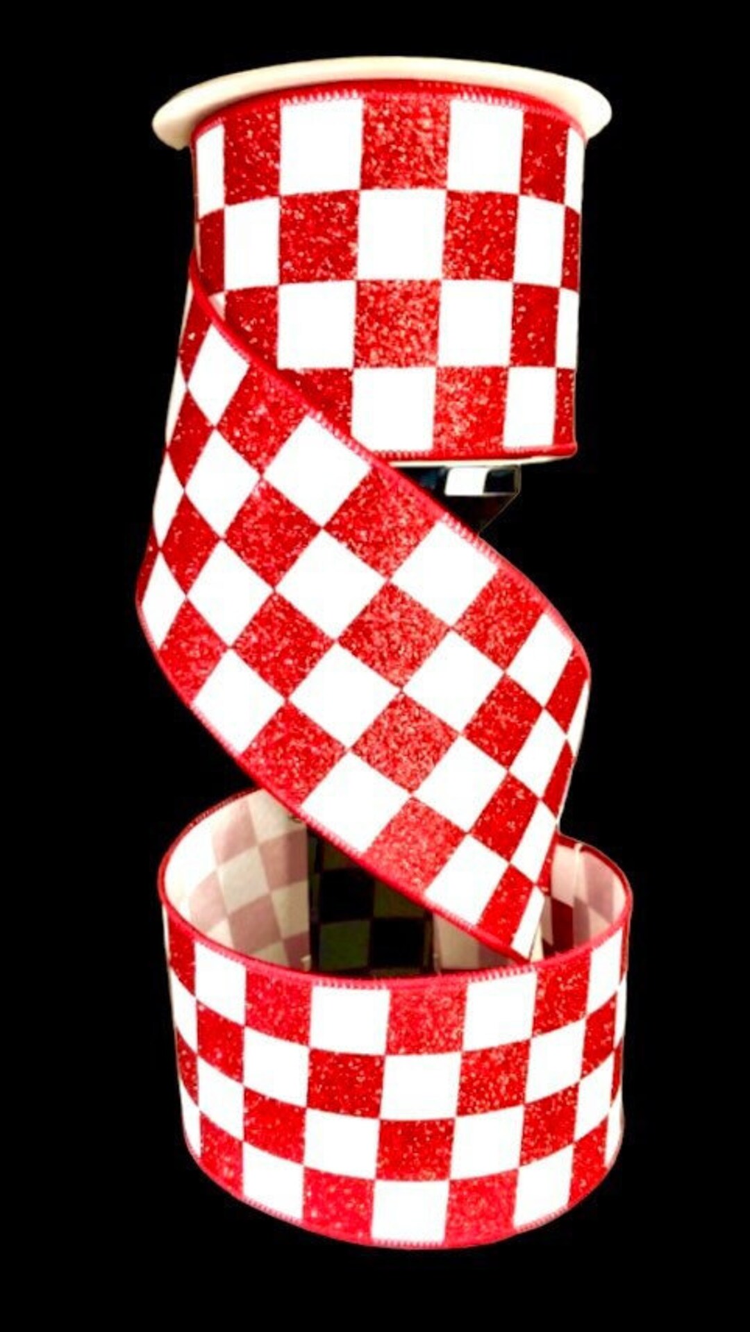 Stunning Super Luxury Wire Edge Ribbon, 4” , Red Glitter and White ...