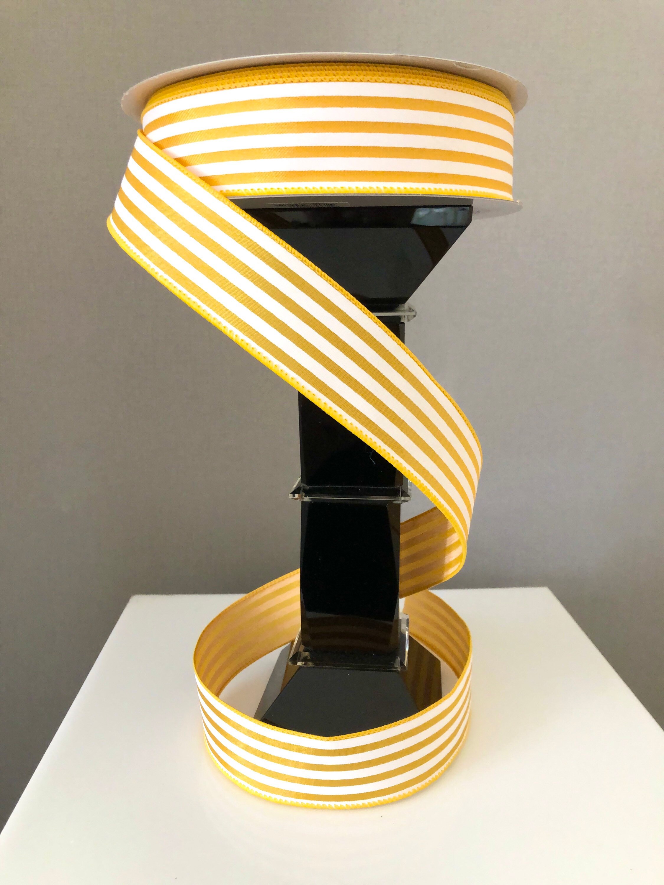 Wire Edged Ribbon 1.5 Yellow and White Striped Wired Ribbon | Etsy