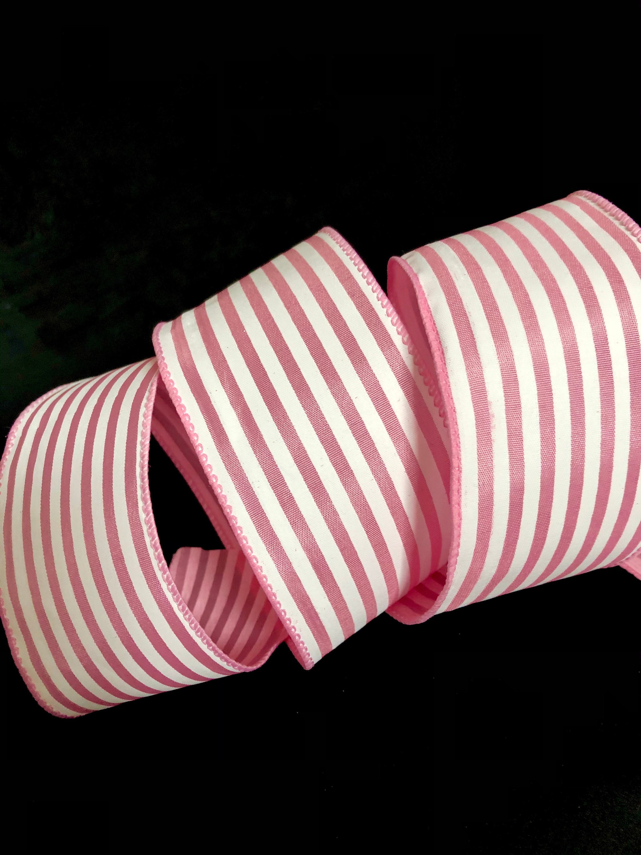 Wire Edged Ribbon 2.5''pink White Striped Ribbon | Etsy