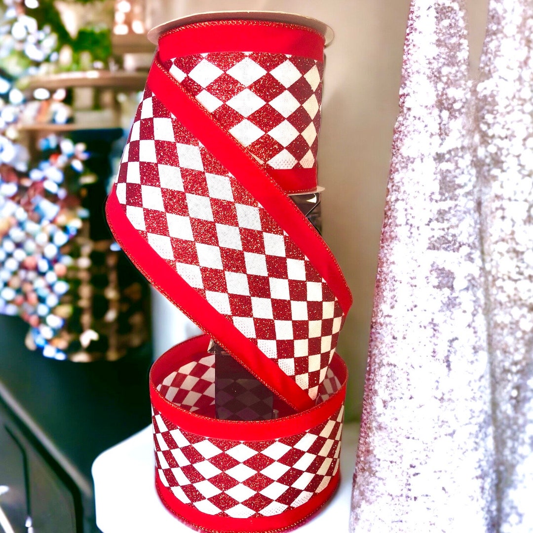 Full 9 Mtr Roll Wire Edge Christmas Ribbon 4” Stunning Luxury Red and ...