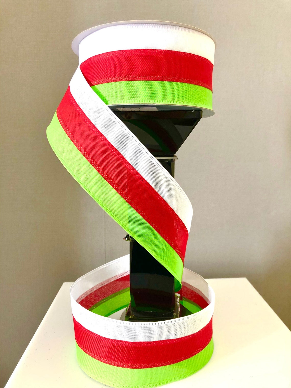 Wired Ribbon christmas Red White Lime Green Striped Ribbon - Etsy UK