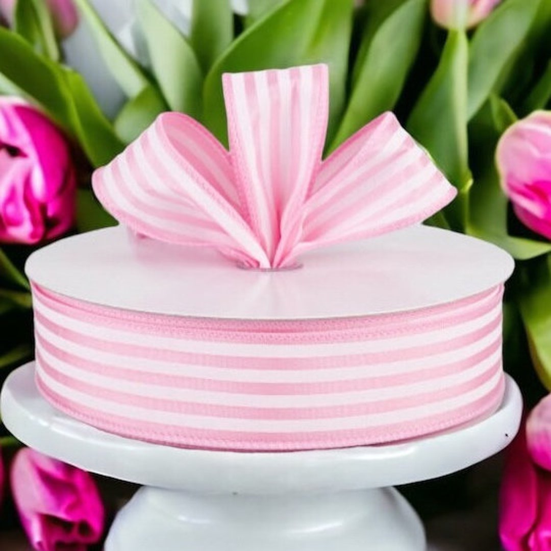 Wire Edged Ribbon ,1.5'',pink White Striped Ribbon ,gift Wrapping ,cake ...