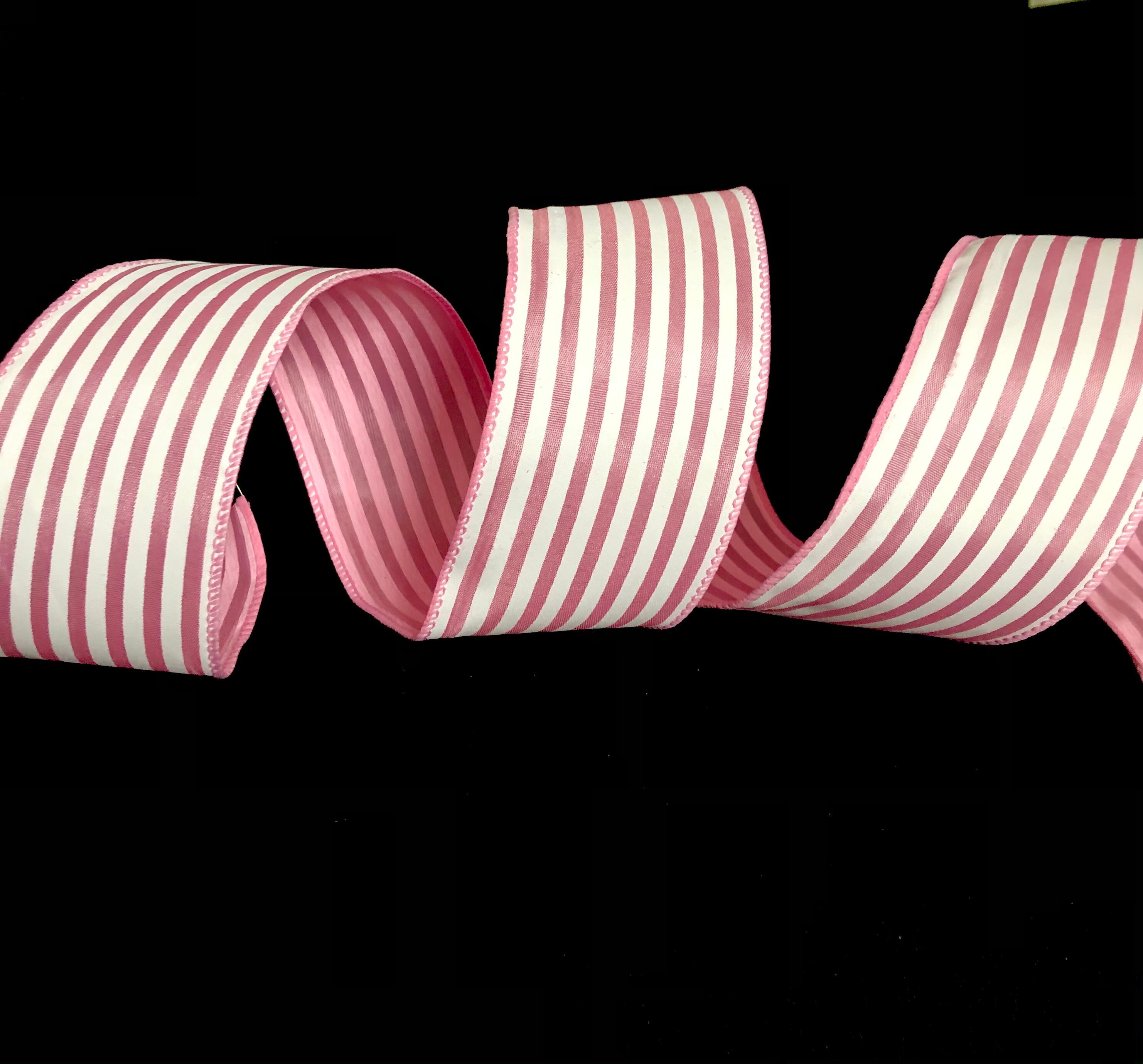 Wire Edged Ribbon 2.5''pink White Striped Ribbon | Etsy