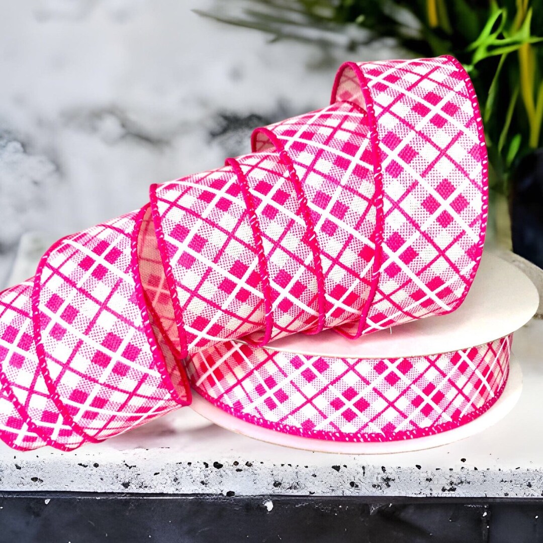 Wire Edge Ribbon, 1.5 , Fuchsia Pink and White, Hot Pink Check Ribbon ...