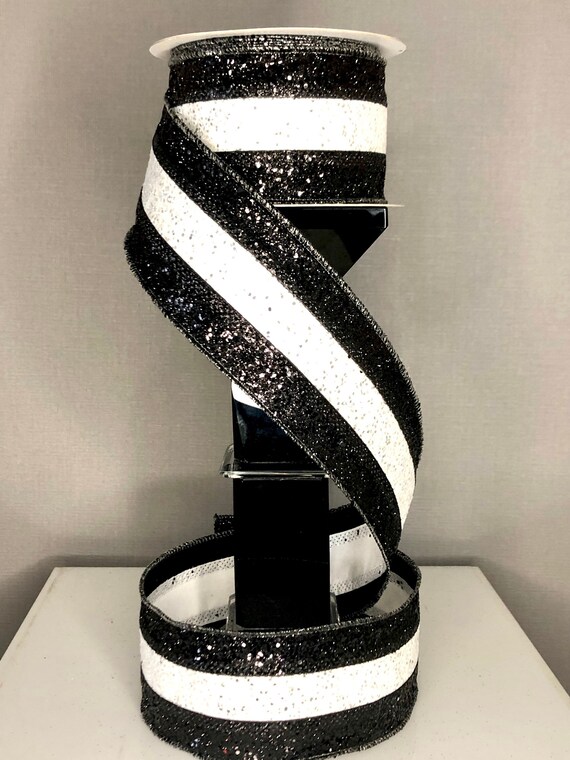 Wire Edge Ribbon 2.5 Super Glitter in Black and White Perfect - Etsy UK