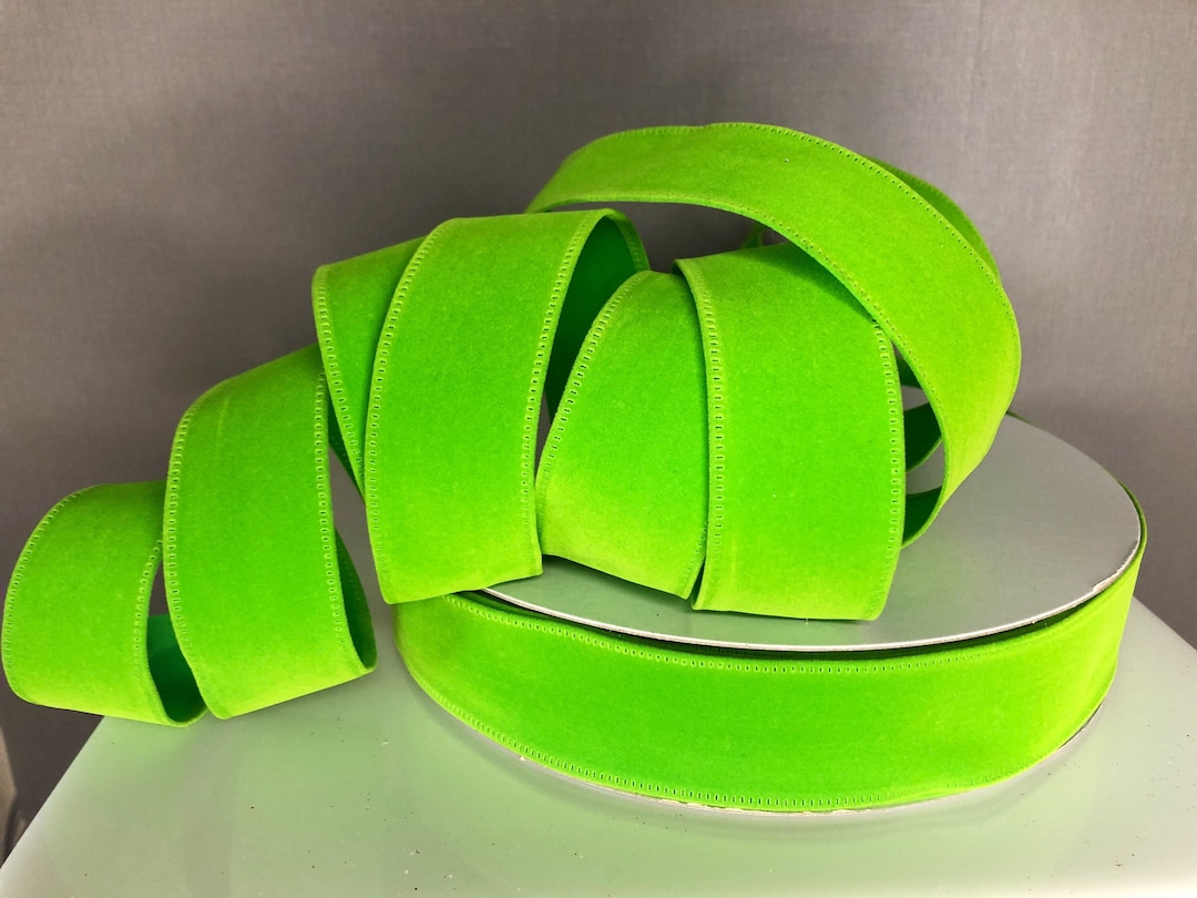 Lime Green Velvet Wire Edge Ribbon 1.5 '' Striking - Etsy