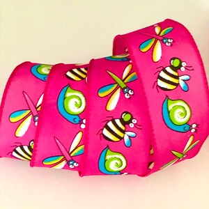 Wire Edge Ribbon, 1.5 ,hot Pink Bee and Bug,spring Summer Ribbon ...
