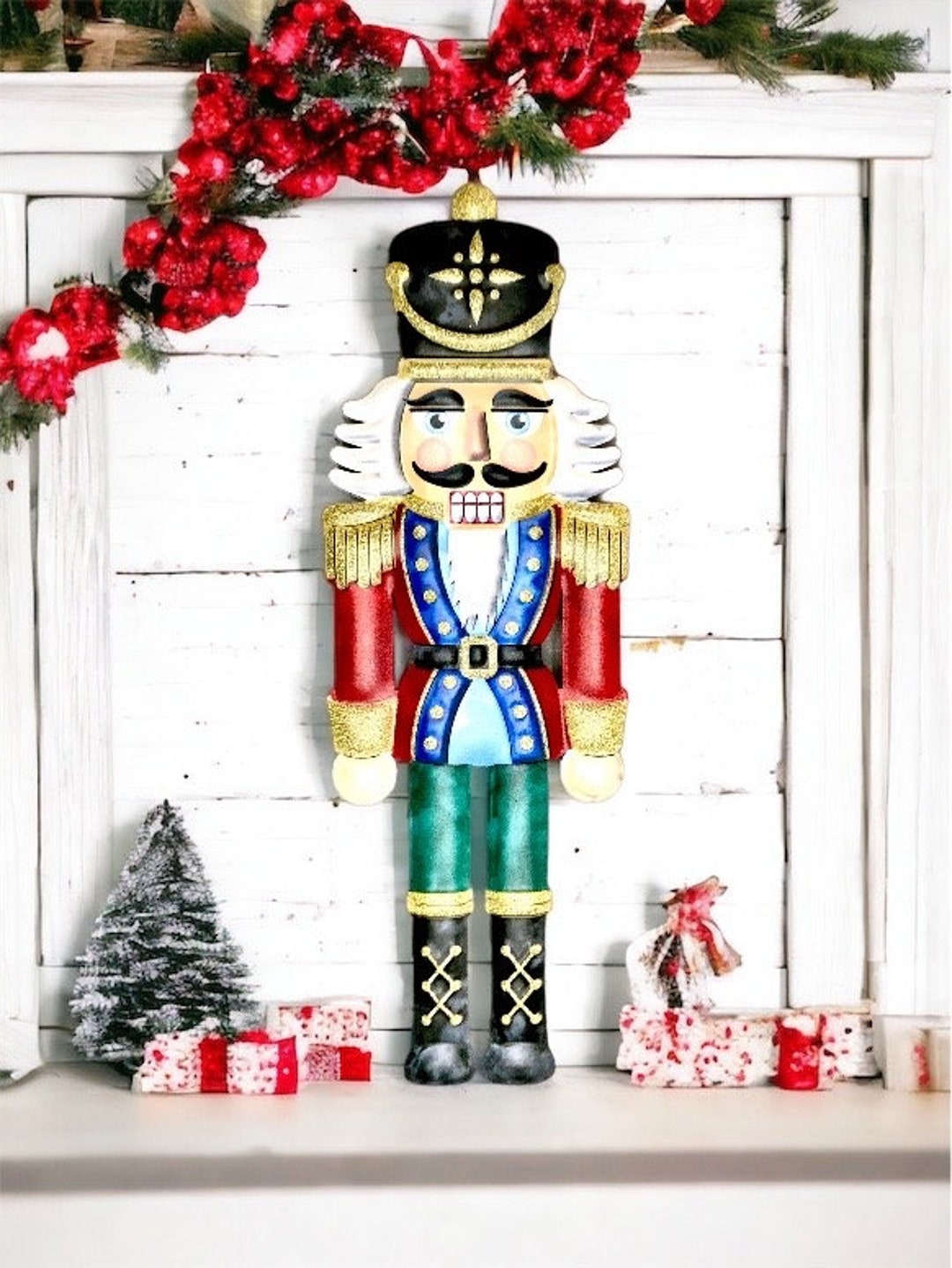 Metal Embossed Nutcracker ,christmas Wreath Attachment 12'' H X 4'' W ...