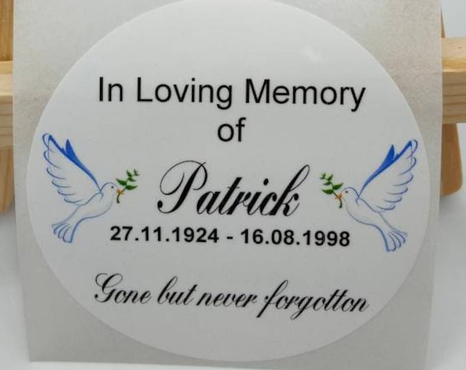 Candle Funeral Memorial Round Labels, White Premium Satin Gloss Poly ...