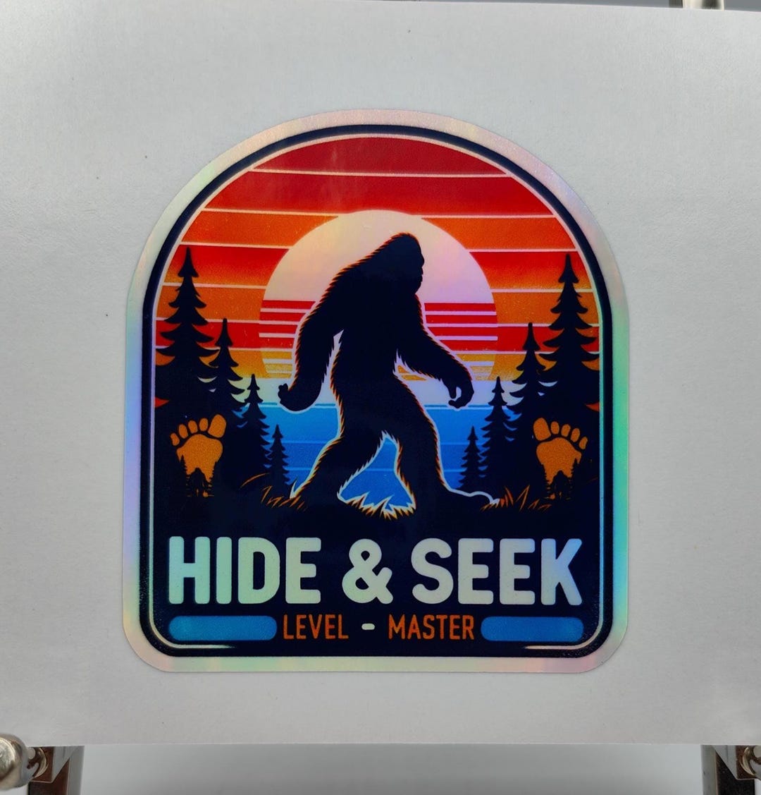 Bigfoot Hide & Seek Level Master, Sticker, Label, Mystical, Horror ...